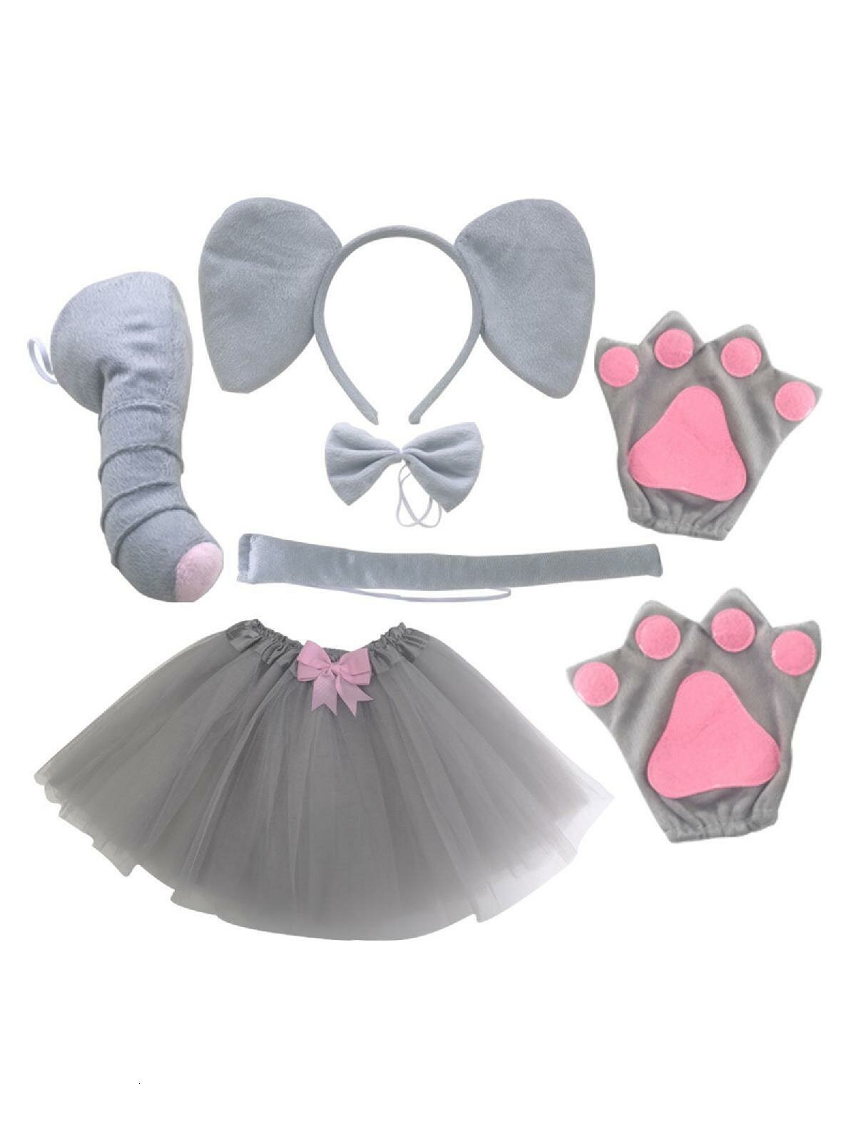 Костюм животных слон уши с носовой перчаткой для повязки на голову для косплея Хэллоуина, Юбка-носовая перчатка 6