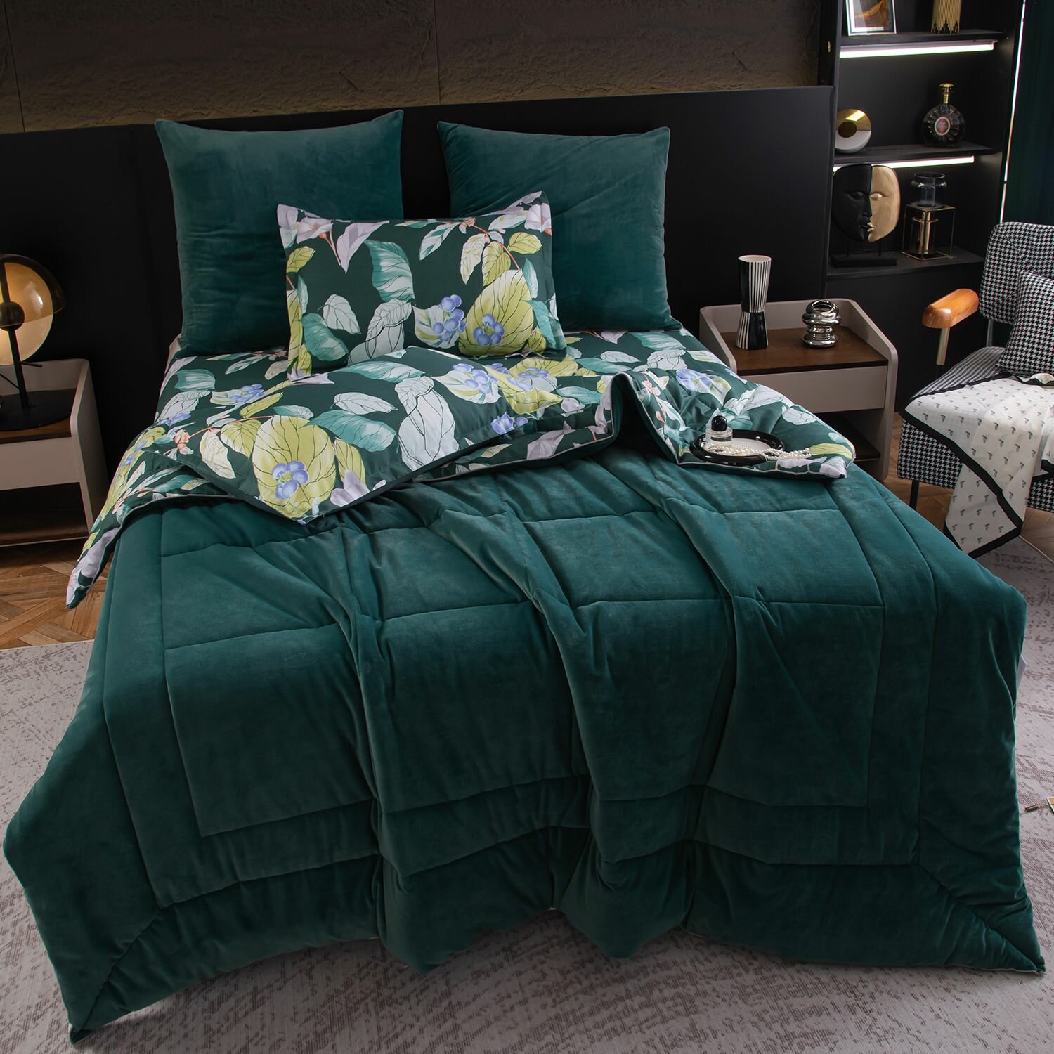 Постельное бельё VIVA HOME TEXTILE Люкс, евростандарт, с одеялом, велюр/сатин