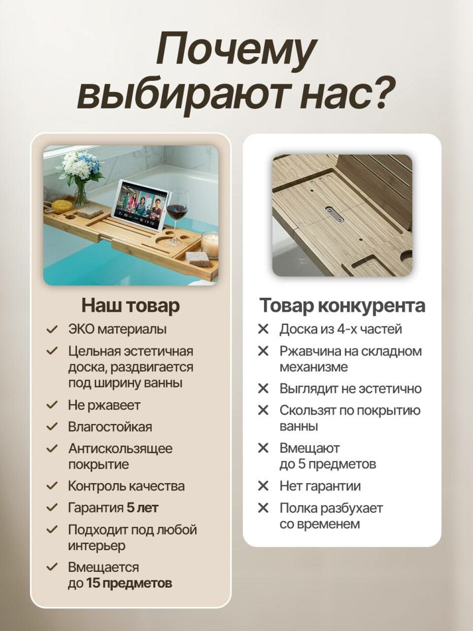 Bodella Деревянный столик поднос для ванной, подставка для ванны