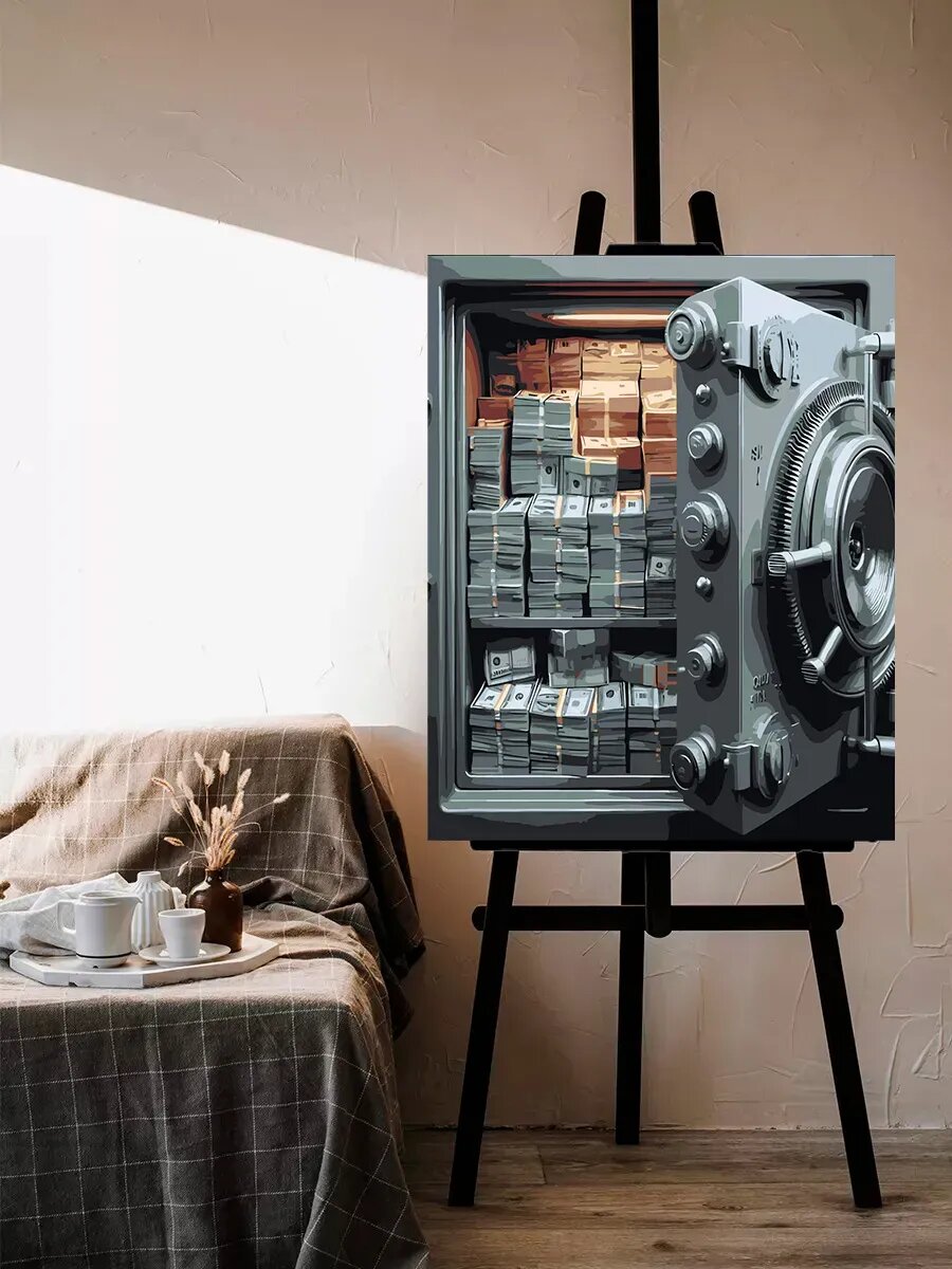 Картина по номерам Сейф Деньги Баксы Доллар