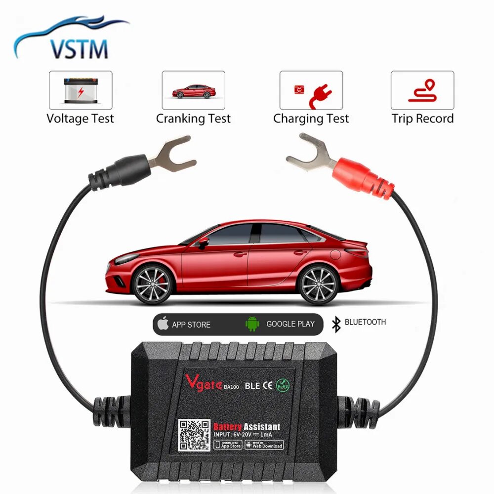 Оригинальный тестер автомобильного аккумулятора Vgate BA100, монитор 12 В, Bluetooth 4,0, помощник по аккумулятору, тестер автоматического анализатора для Android/IOS BA100