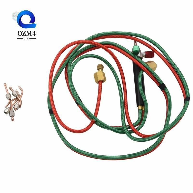 Мини-горелка для пайки и ювелирных работ, комплект с 5 сменными наконечниками, универсальный шланг для пропана и ацетилена, регулировка пламени, металл+нейлон