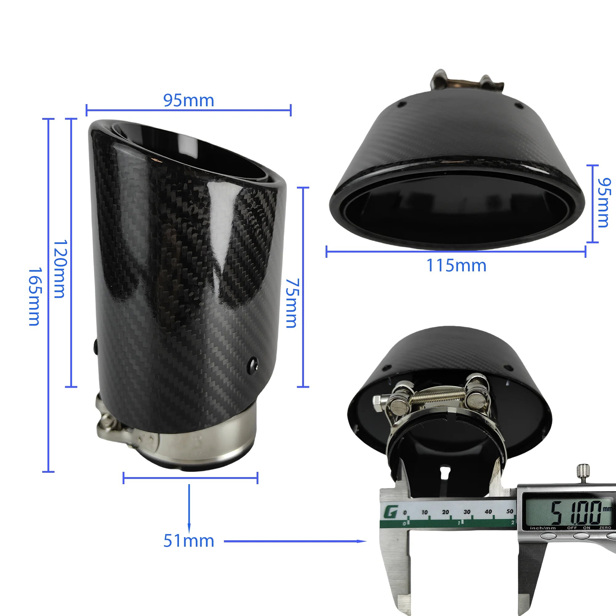 1 шт. универсальные глянцевые автомобильные глушители из углеродного волокна, наконечник, насадка для выхлопной трубы, украшение, ярко-черный, овальная ширина 105/115/130/150, 51mm-115mm