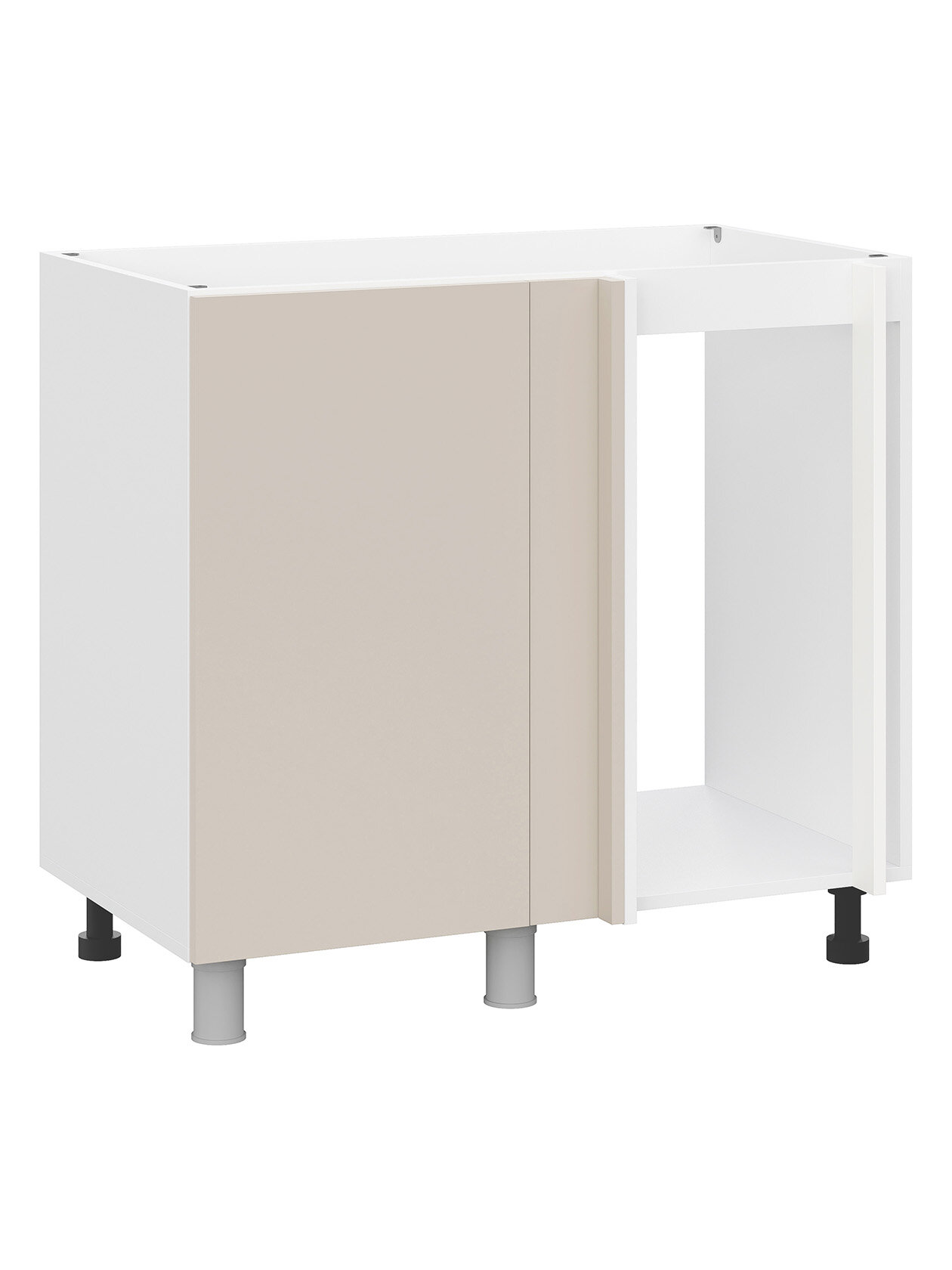 Кухонный модуль напольный, угловой стол под мойку Тандем с полками, с доводчиками, 90х50.6х82.4 см, Белый / Меланж