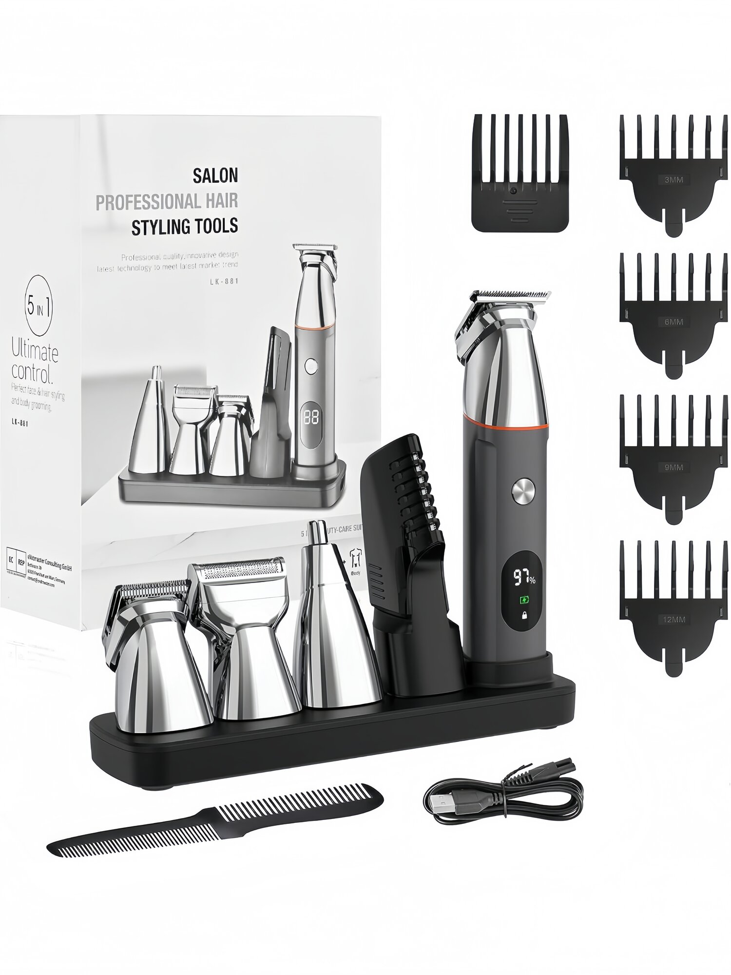 Триммер для бороды и усов Триммер бороды для мужчин, электрическая бритва IPX7, водонепроницаемый набор для стрижки бороды, беспроводной ножницы для волос, подарки для мужчин