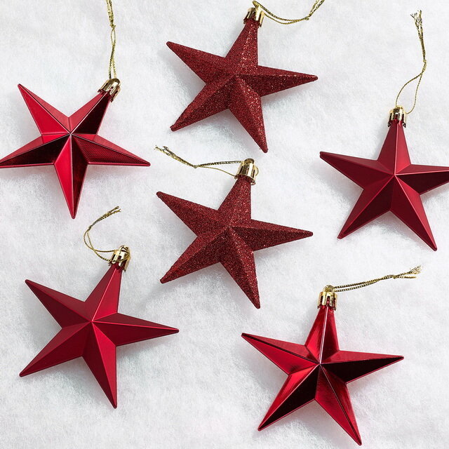Елочные игрушки Звезды 10 см красные, 6 шт, пластик, Winter Deco, 1000856
