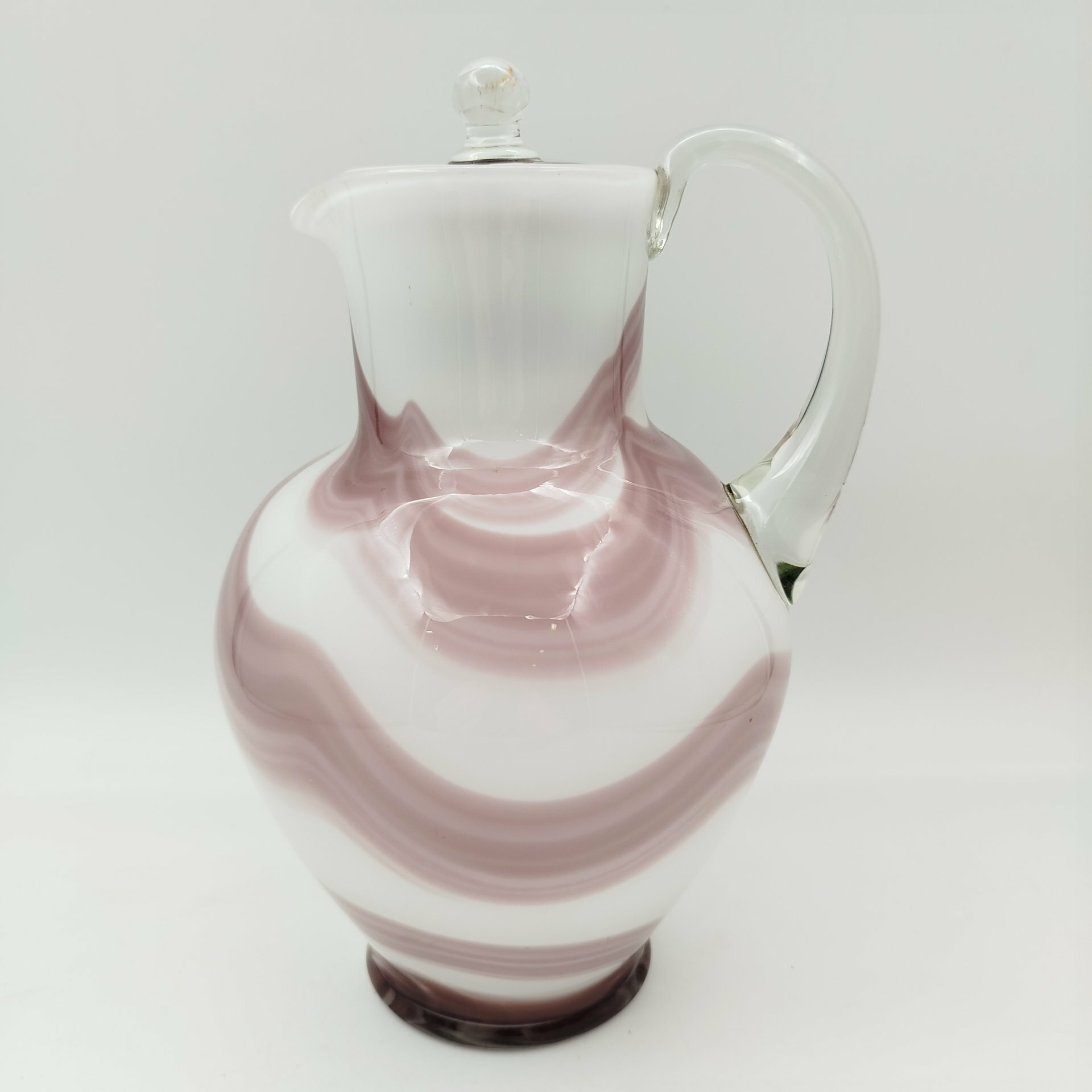 Кувшин "Татьянка" с фиолетовыми разводами, стекло, молочное стекло