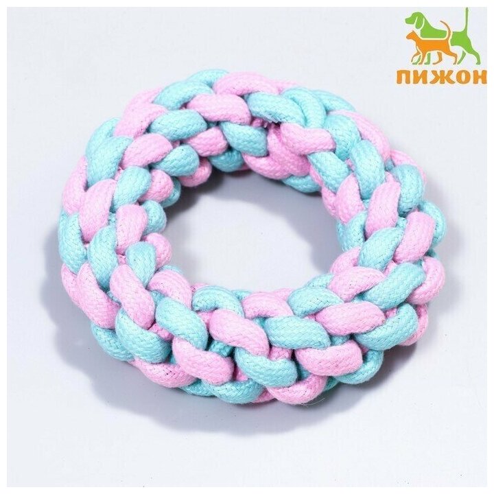Игрушка канатная Плетёное кольцо, до 15 см, до 160 г, розовая/мятная