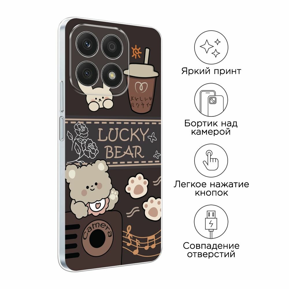 Чехол на Honor X8A / Хонор X8A с принтом "Lucky bear coffee 1" — фото 1