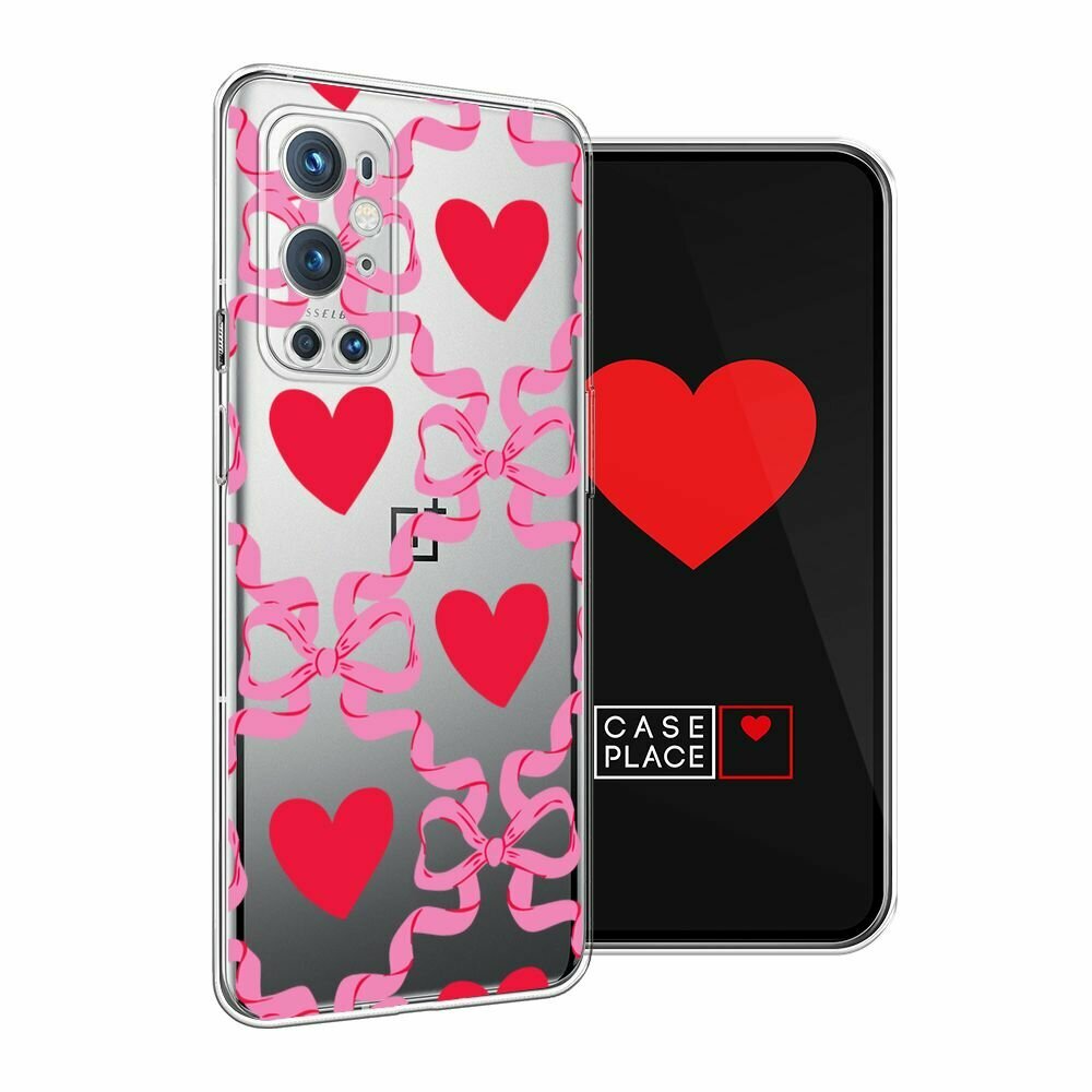 Чехол на OnePlus 9 Pro / ВанПлас 9 Про с принтом "Hearts and ribbons 2 - 14 февраля", прозрачный — фото 1
