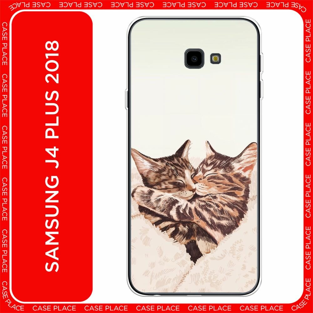 Чехол на Samsung Galaxy J4 Plus 2018 / Самсунг J4 Plus 2018 с принтом "Влюбленные котейки - 14 февраля"