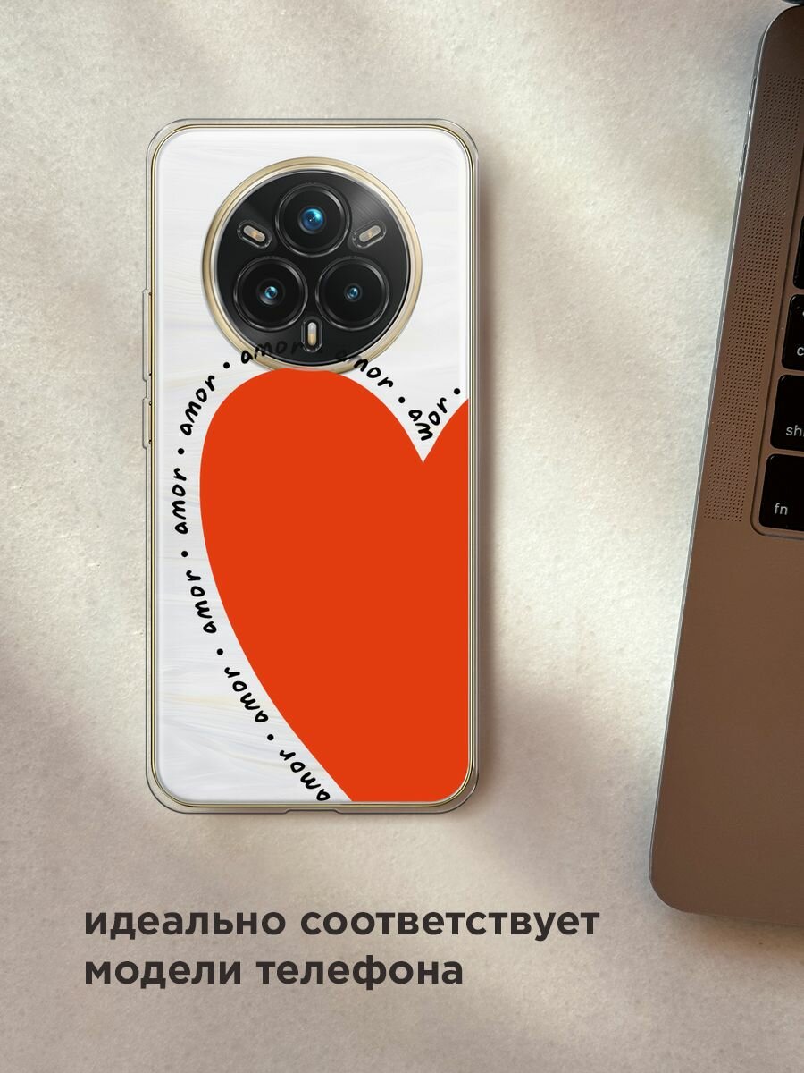 Чехол на Realme 14 Pro+ / Реалми 14 Про+ с принтом "amor heart 2 - 14 февраля", прозрачный — фото 1