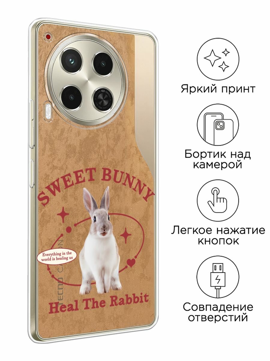 Чехол на Tecno Camon 30 4G / Текно Камон 30 4G с принтом "Heal the rabbit", прозрачный — фото 1