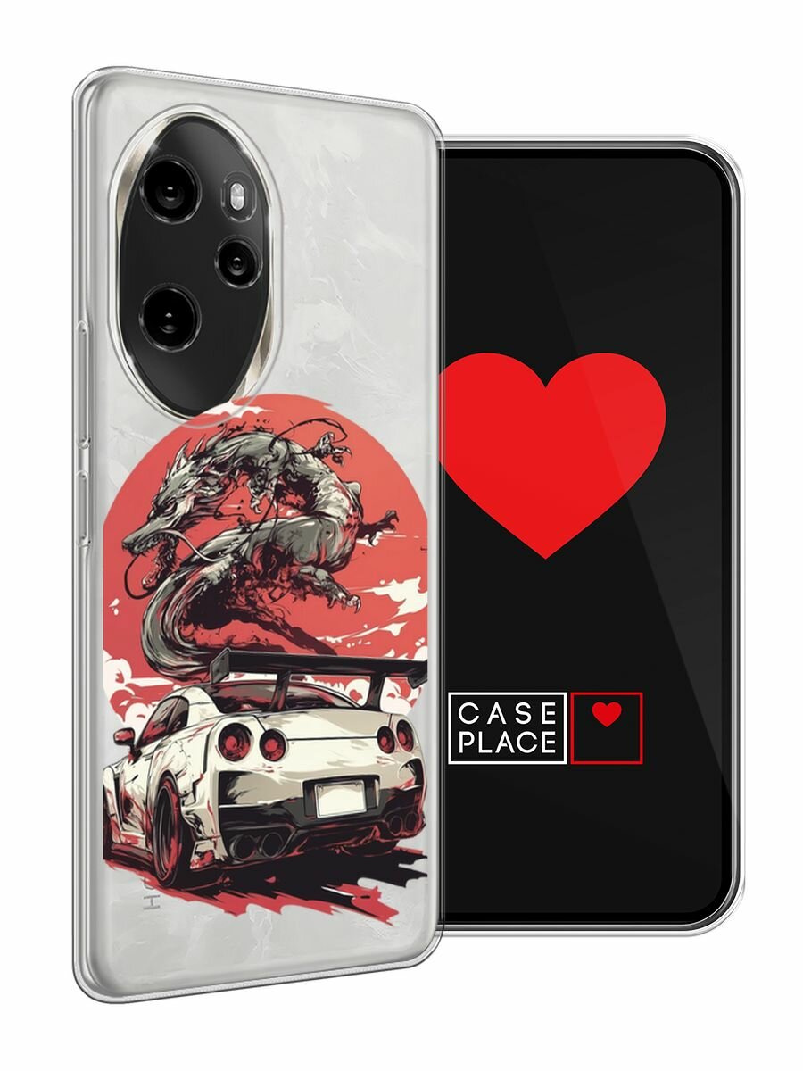 Чехол на Honor 100 Pro / Хонор 100 Про с принтом "Car and dragon", прозрачный — фото 1