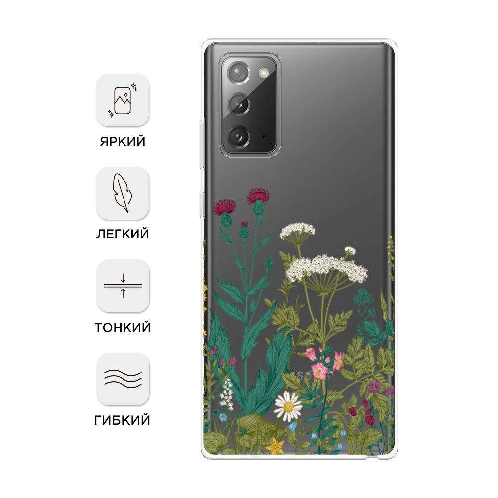 Чехол на Samsung Galaxy Note 20 / Самсунг Галакси Ноут 20 с принтом "Дикие полевые цветы", прозрачный — фото 1