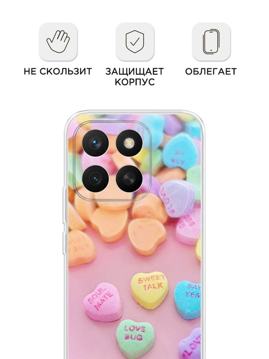 Чехол на Honor X8c / Хонор X8c с принтом "Конфетки сердечки 2" — фото 1