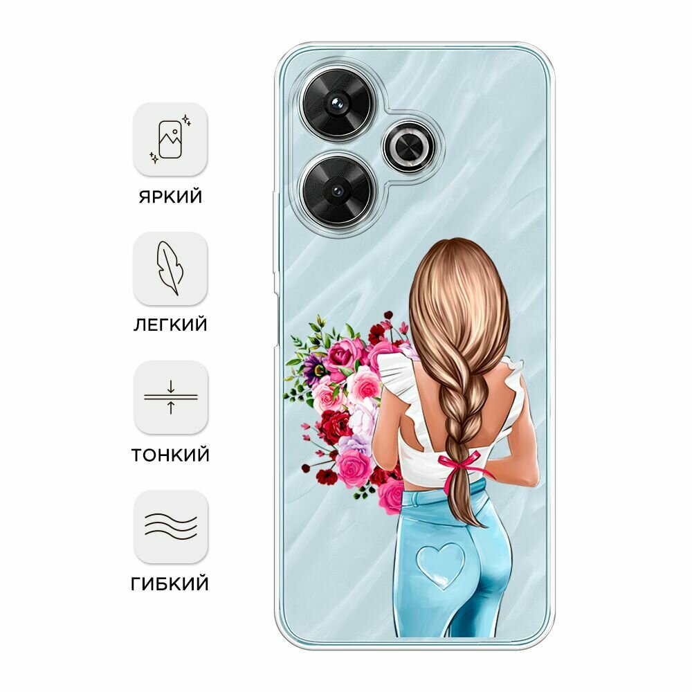 Чехол на Xiaomi Redmi Note 13R/Redmi 13/Poco M6 4G/M6 Plus с принтом "Букет для девушки", прозрачный — фото 1