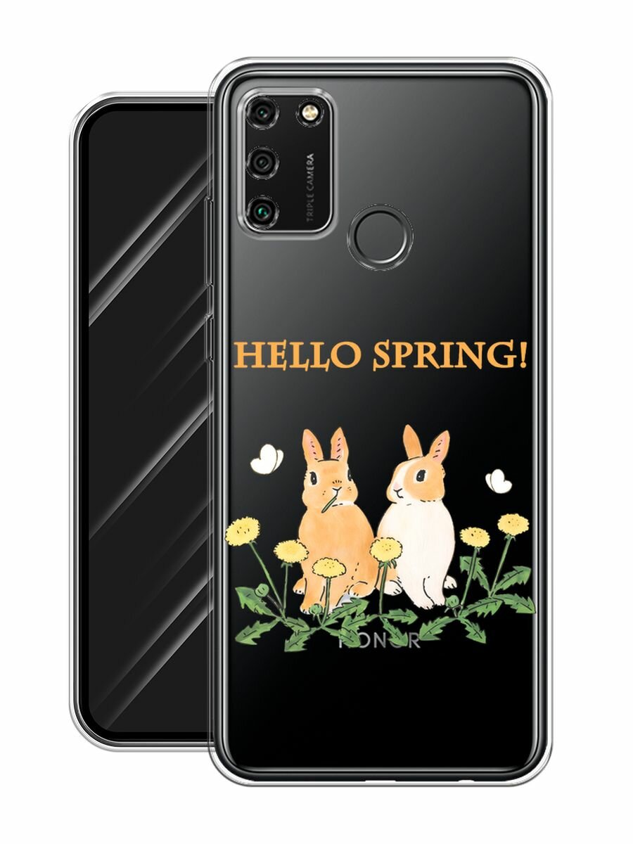 Чехол на Honor 9A / Хонор 9А с принтом "Весенние кролики", прозрачный — фото 1