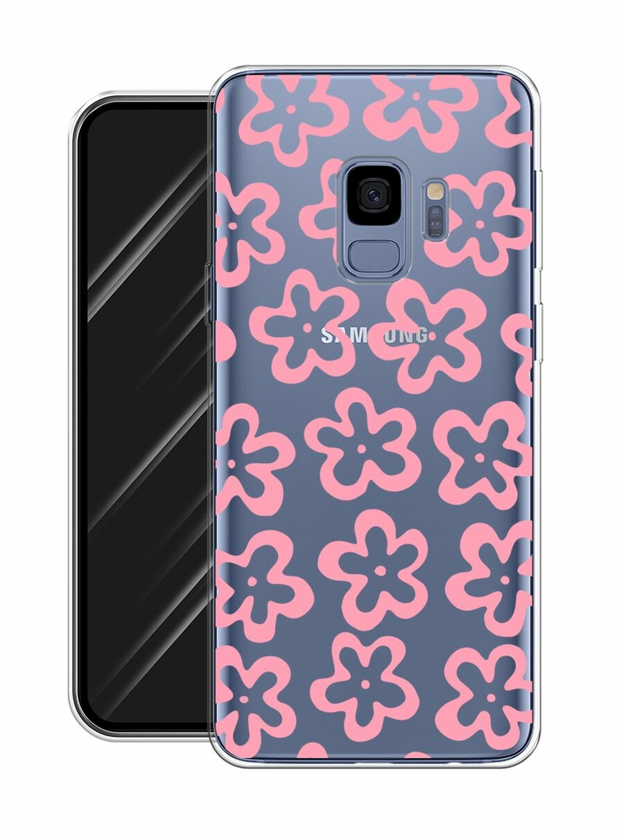 Чехол на Samsung Galaxy S9 / Самсунг Галакси С9 с принтом "Простые розовые цветочки", прозрачный — фото 1