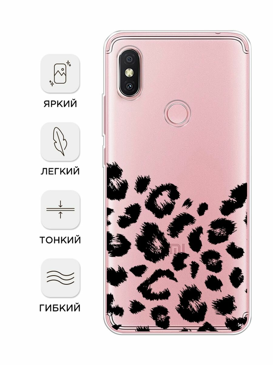 Чехол на Xiaomi Redmi S2 (Redmi Y2) / Сяоми Редми С2 (Редми Y2) с принтом "Окрас леопарда фон черный", прозрачный — фото 1