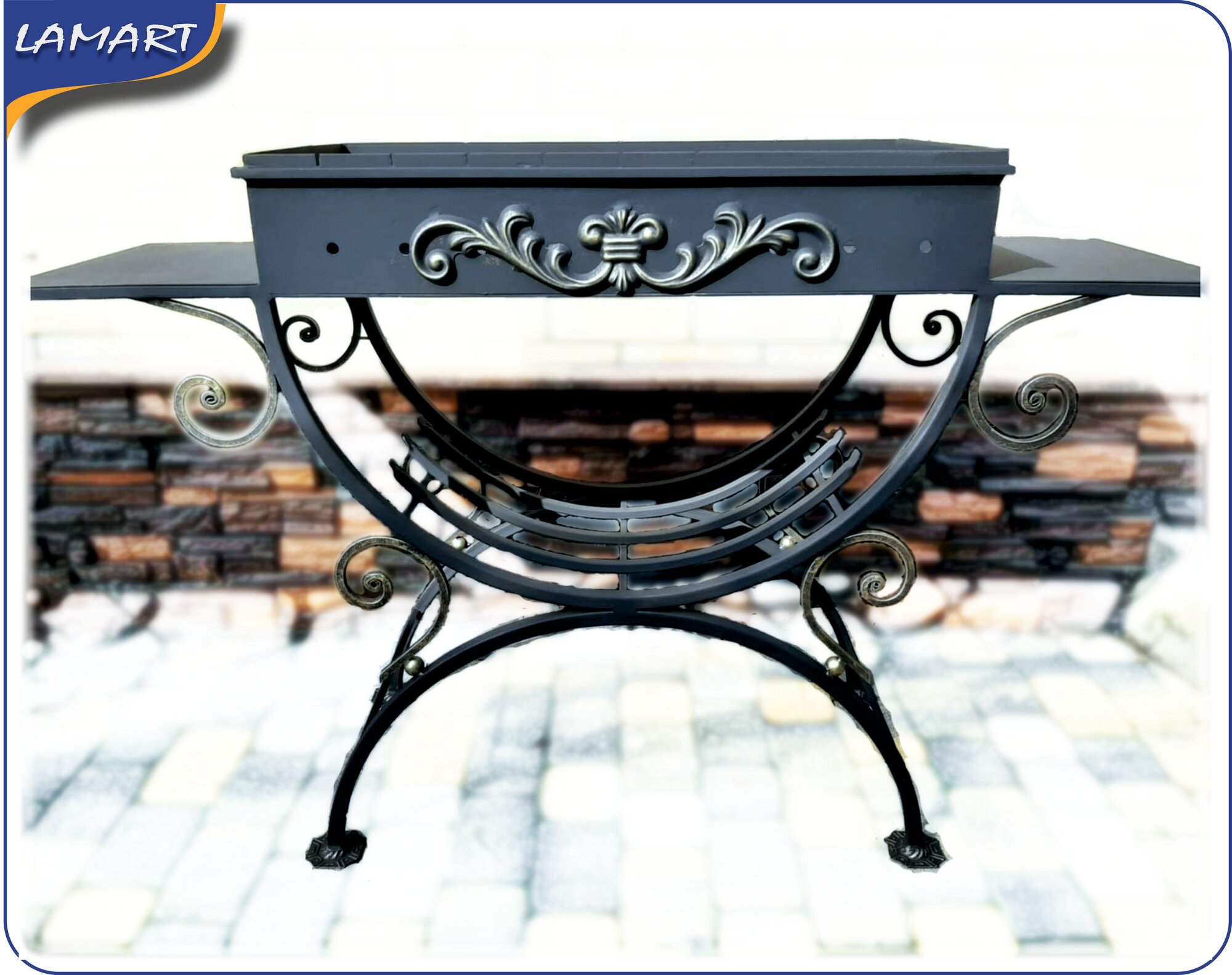 Мангал стационарный 140*43*91 см, сталь 3 мм. Сварной с элементами ковки для дома дачи для шашлыка