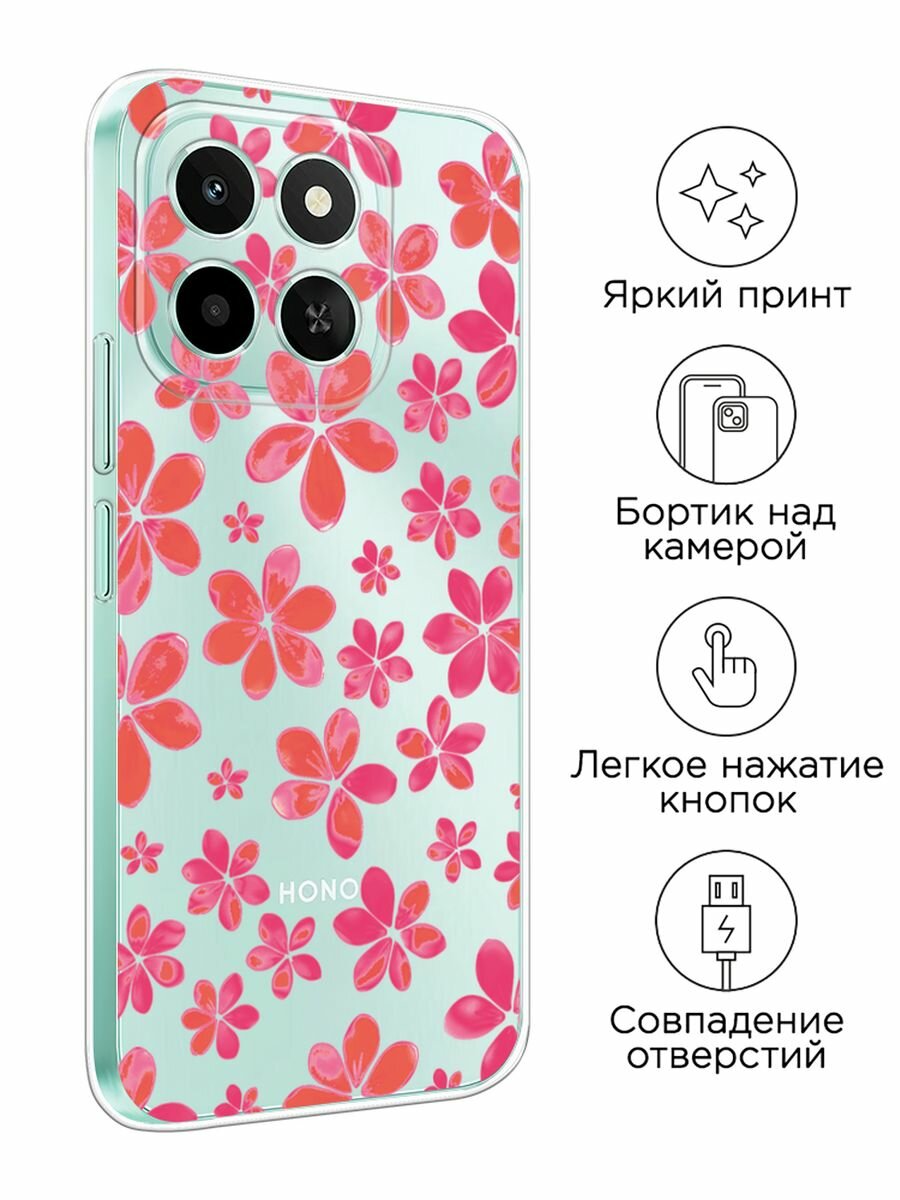 Чехол на Honor X6c / Хонор X6c с принтом "Росыпь ярких цветов", прозрачный — фото 1