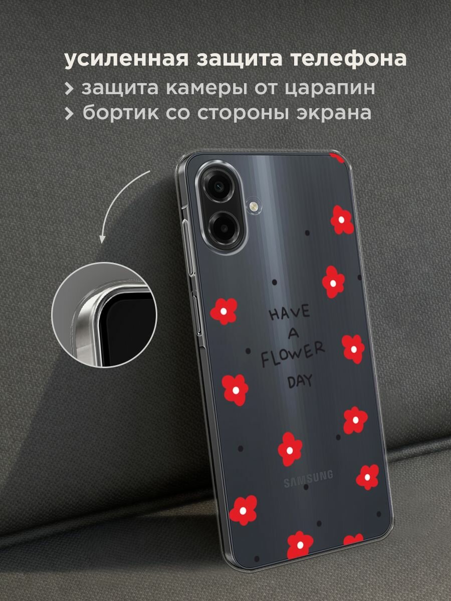 Чехол на Samsung Galaxy A07 / Самсунг А07 с принтом "Have a flower day 2", прозрачный — фото 1