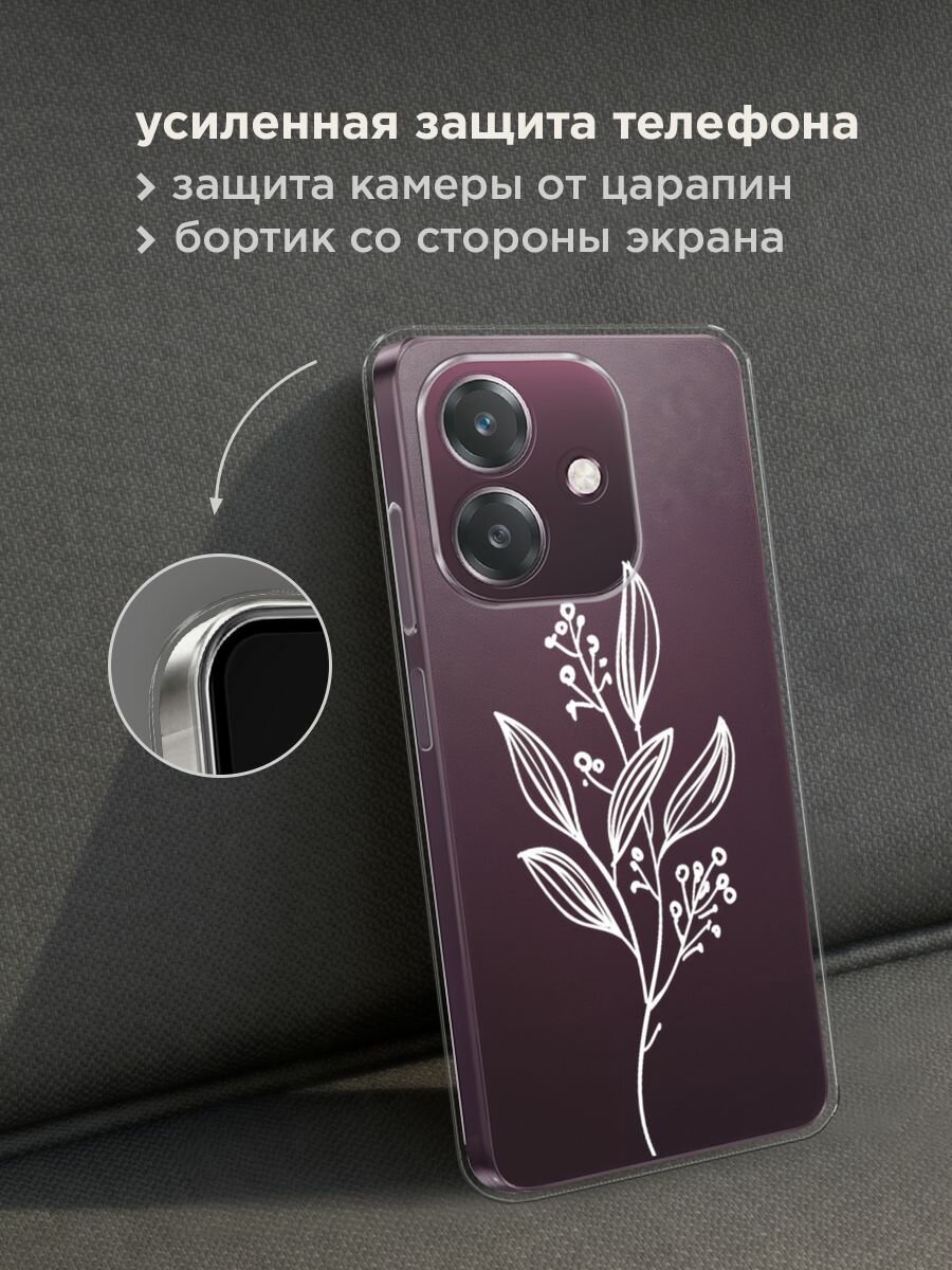 Чехол на Oppo A3/A3x / Оппо А3/A3x с принтом "Ветка с листочками и цветами", прозрачный — фото 1