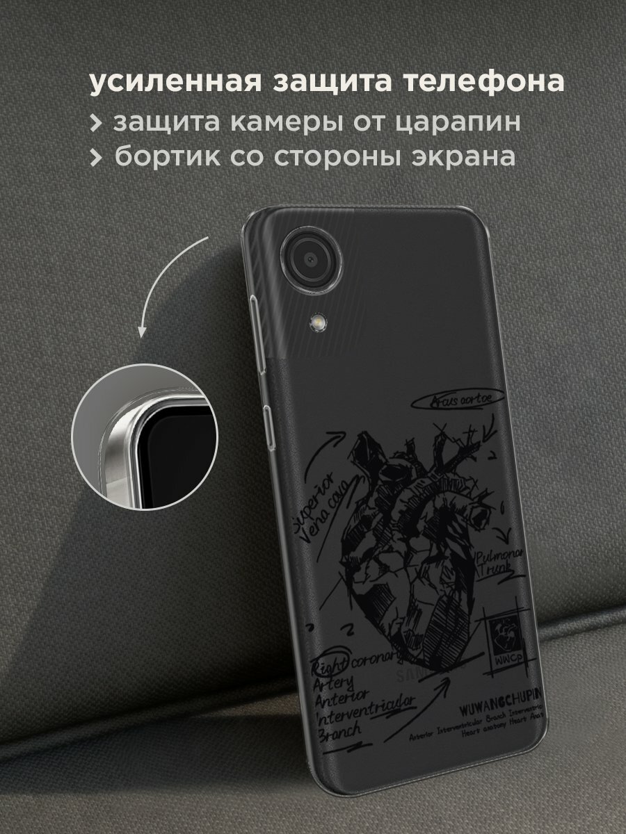 Чехол на Samsung Galaxy A03 Core / Самсунг Галакси А03 Core с принтом "Анатомическое сердце 2", прозрачный — фото 1
