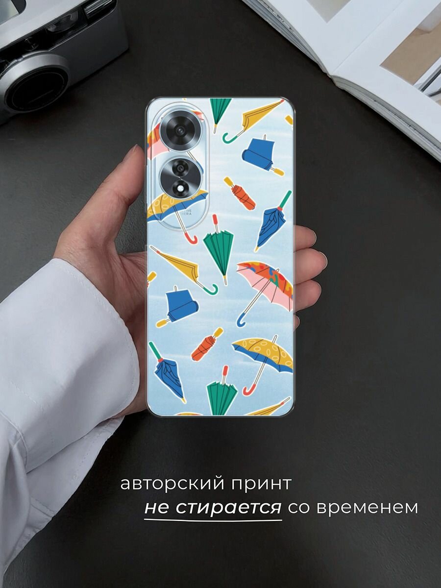 Чехол на Oppo A60 / Оппо А60 с принтом "Зонты паттерн", прозрачный — фото 1