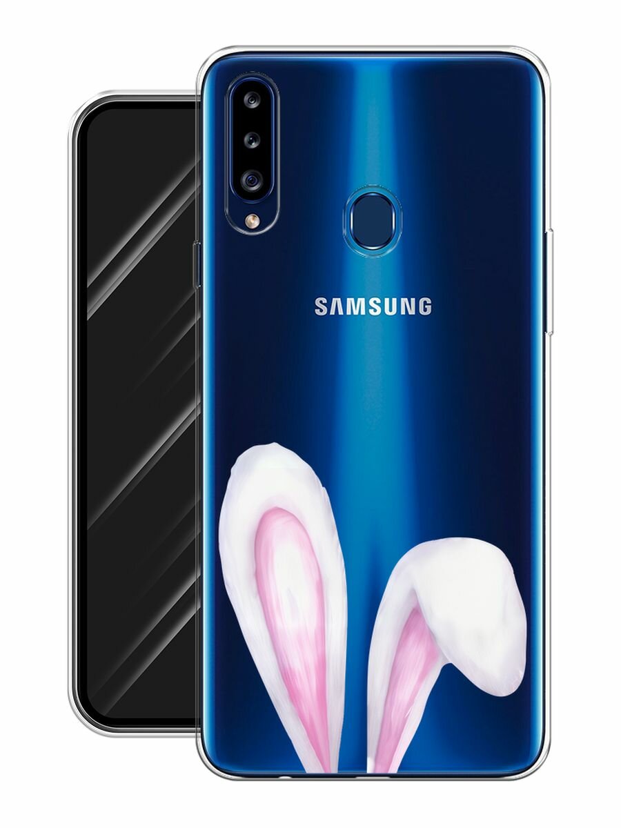 Чехол на Samsung Galaxy A20s / Самсунг Галакси A20s с принтом "Кроличьи уши 2", прозрачный — фото 1