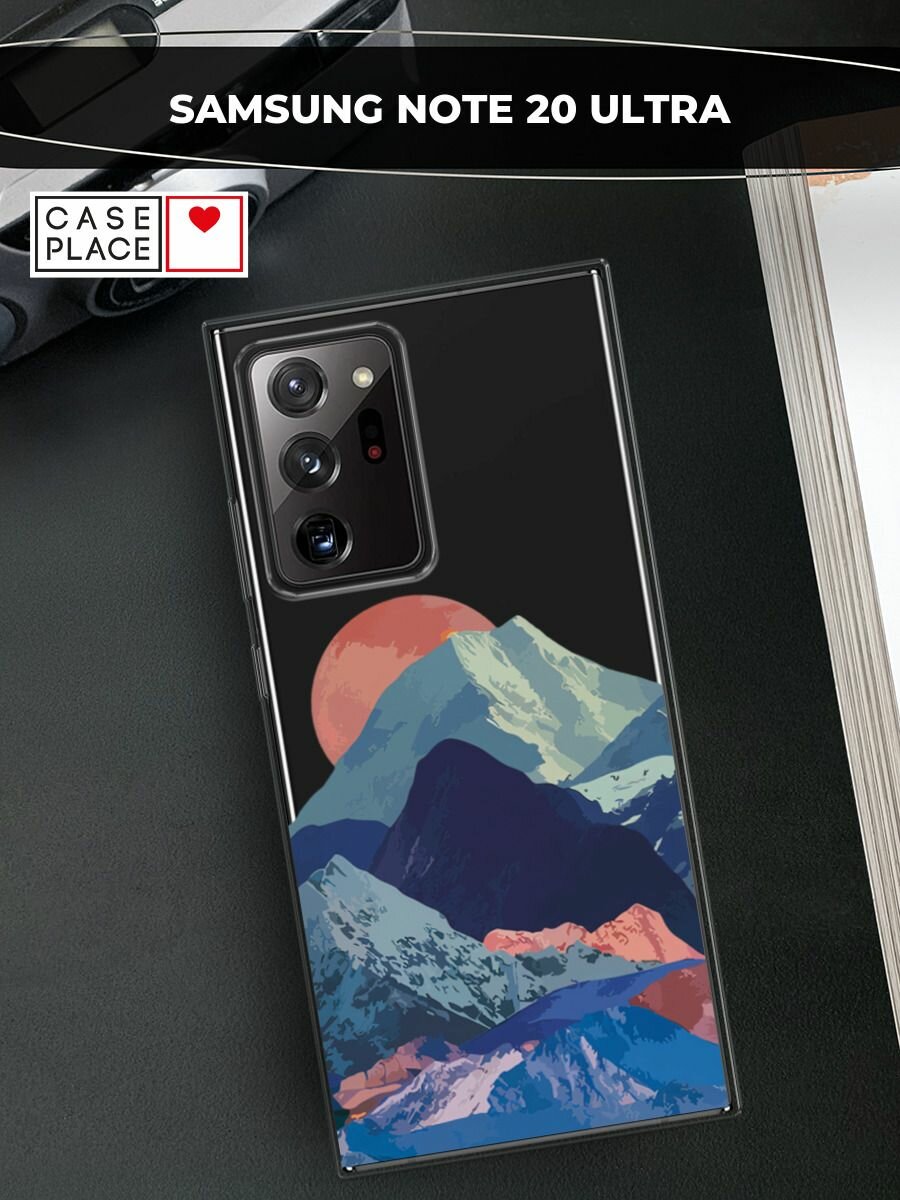 Чехол на Samsung Galaxy Note 20 Ultra / Самсунг Галакси Ноут 20 Ультра с принтом "Закат в снежных горах", прозрачный