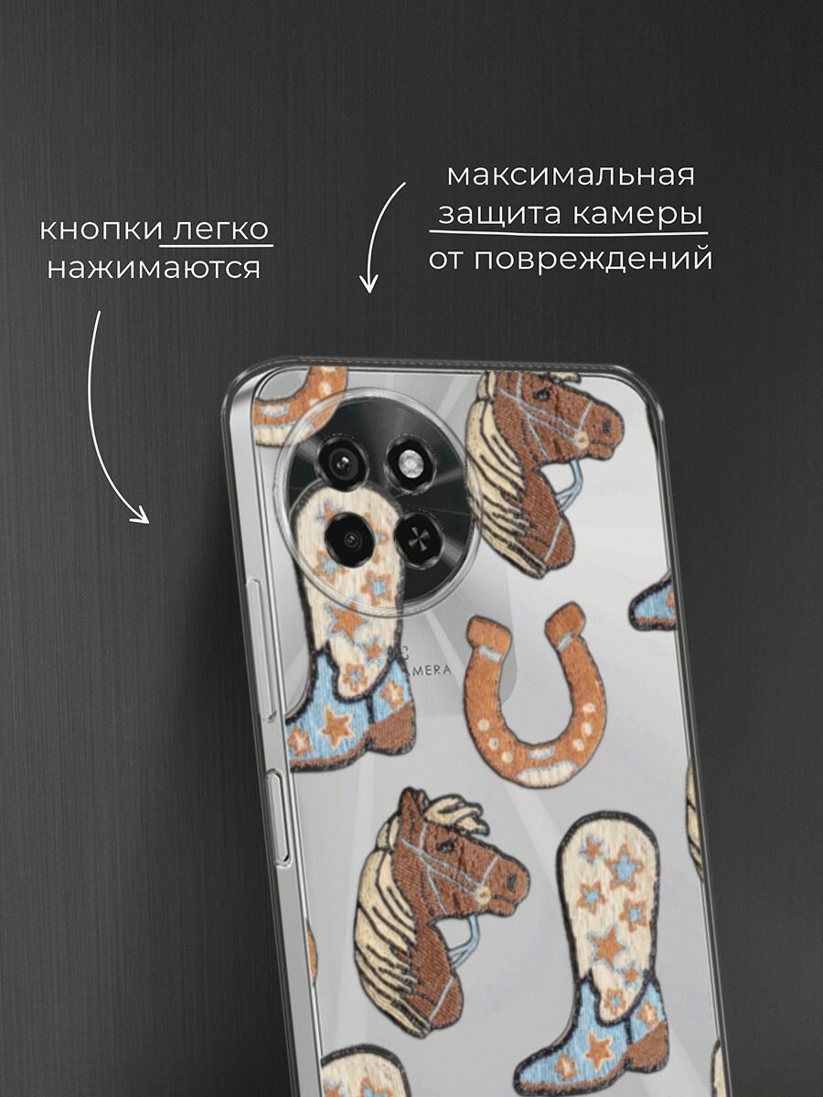 Чехол на Itel S23 / Ител S23 с принтом "Конь, подкова и сапог" — фото 1