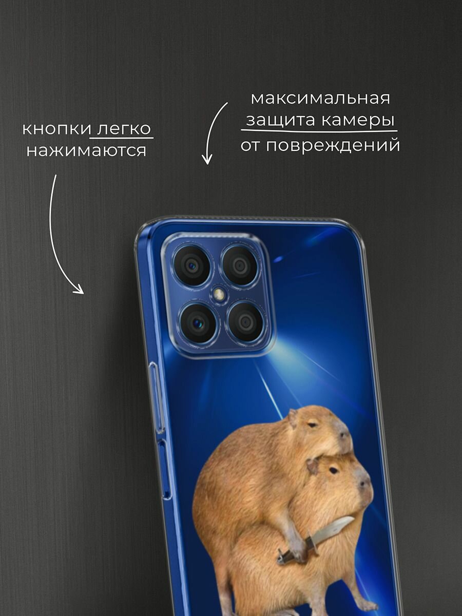 Чехол на Honor X8 / Хуавей X8 с принтом "Капибара с ножом", прозрачный — фото 1