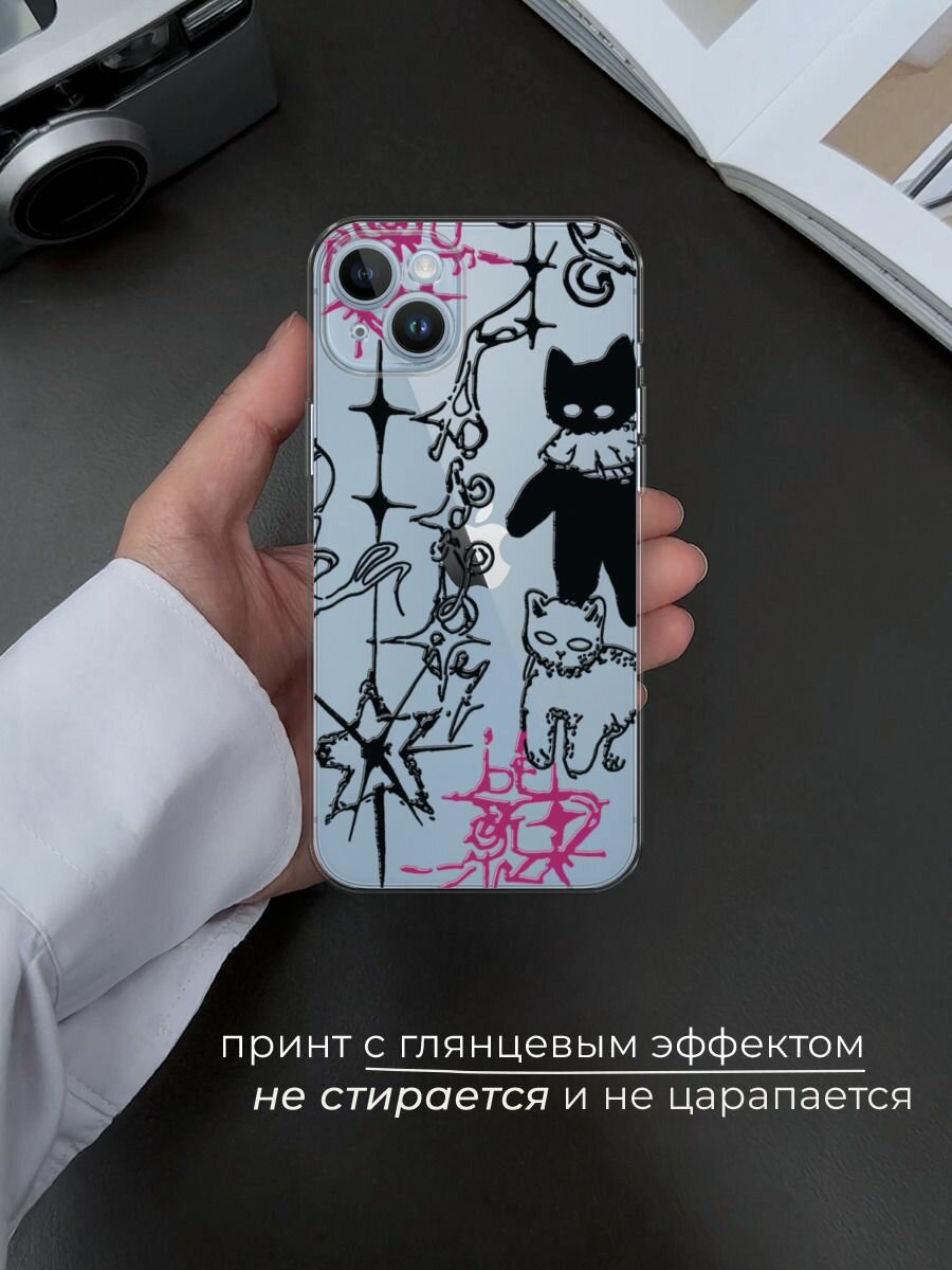 Чехол на Apple iPhone 14 / Айфон 14 с принтом "Готические котики" — фото 1