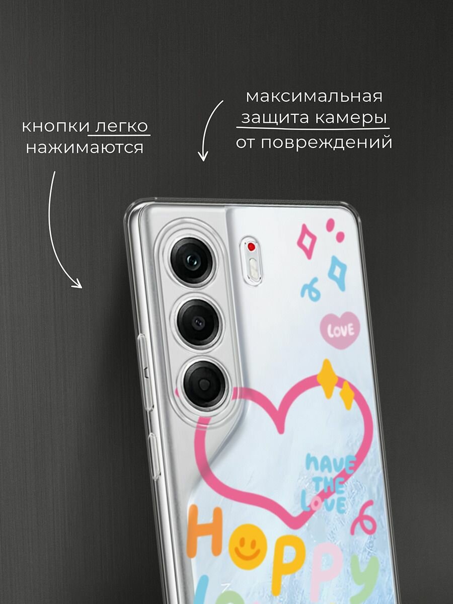Чехол на Tecno Camon 40 Pro / Текно Камон 40 Про с принтом "Happy lovely", прозрачный — фото 1