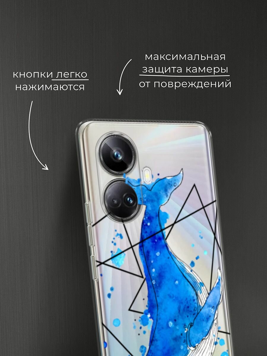 Чехол на Realme 10 Pro+ / Реалми 10 Про+ с принтом "Кит графика", прозрачный — фото 1
