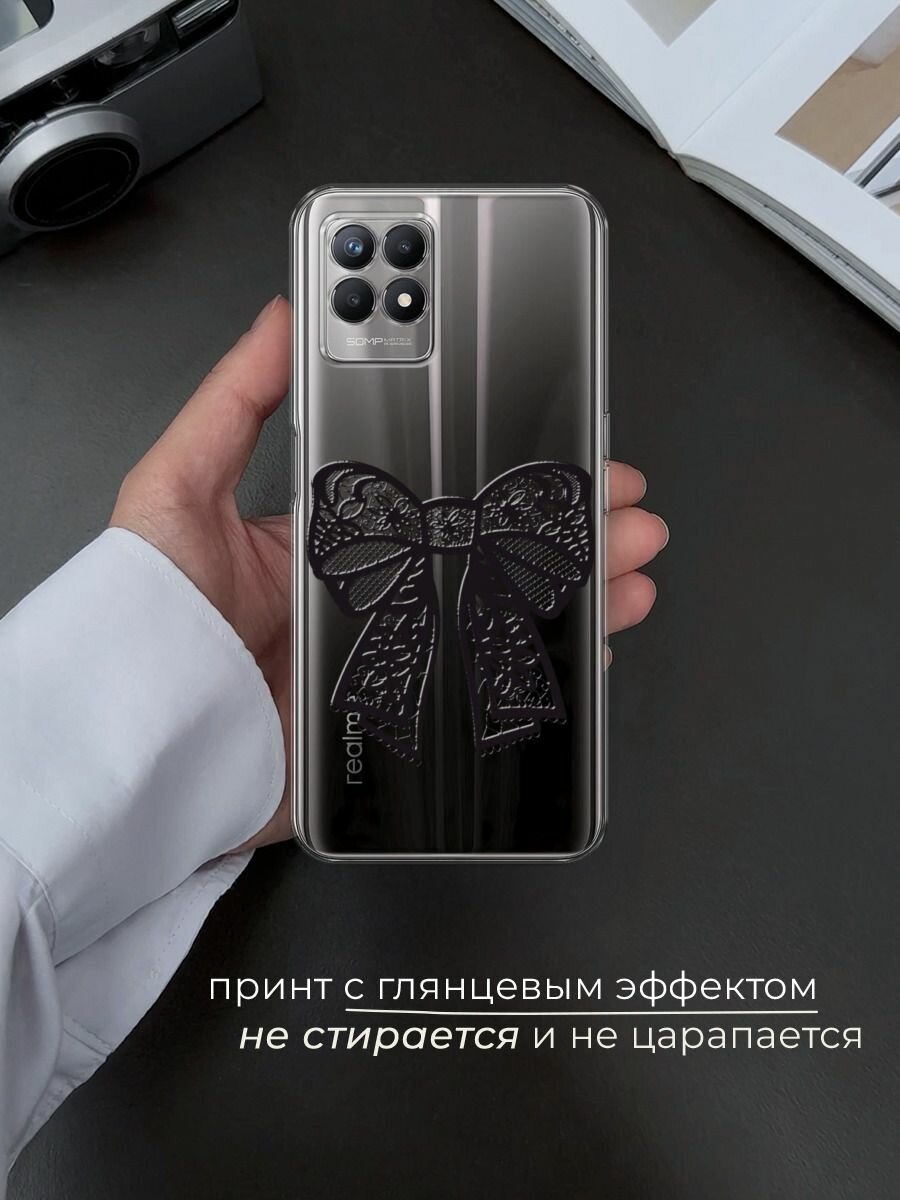 Чехол на Realme 8i / Реалми 8i с принтом "Черный сетчатый бант 2" — фото 1