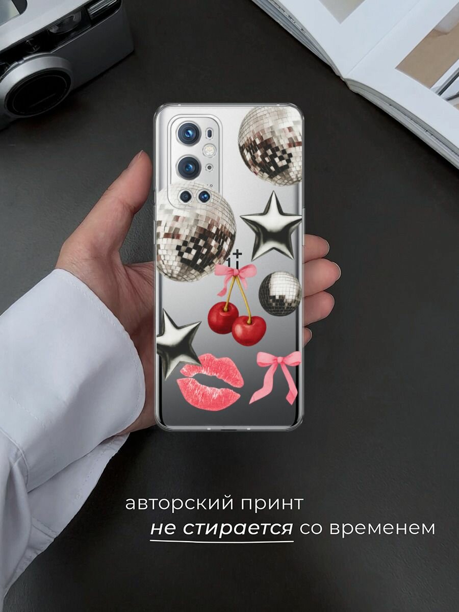 Чехол на OnePlus 9 Pro / ВанПлас 9 Про с принтом "Стильная подборка", прозрачный — фото 1