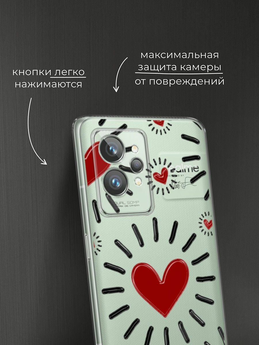 Чехол на Realme GT 2 Pro / Реалми GT 2 Про с принтом "Бордовые сердца паттерн" — фото 1