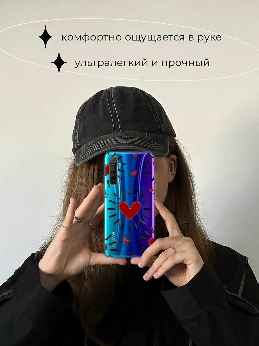 Чехол на Realme XT / Реалми XT с принтом "Бордовые сердца паттерн" — фото 1