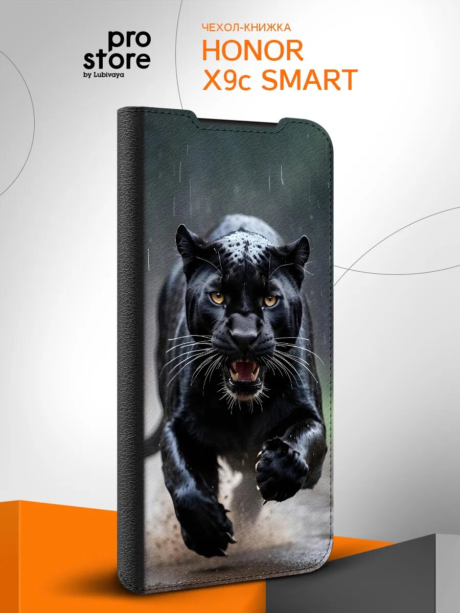 Чехол книжка для Honor X9c Smart / Хонор Х9с Смарт защитный, черный, с рисунком