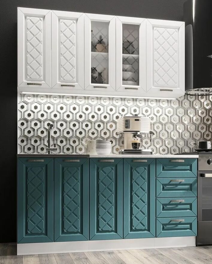 Кухонный гарнитур МДФ 1,6 м в стиле Прованс, белая акация/моренго