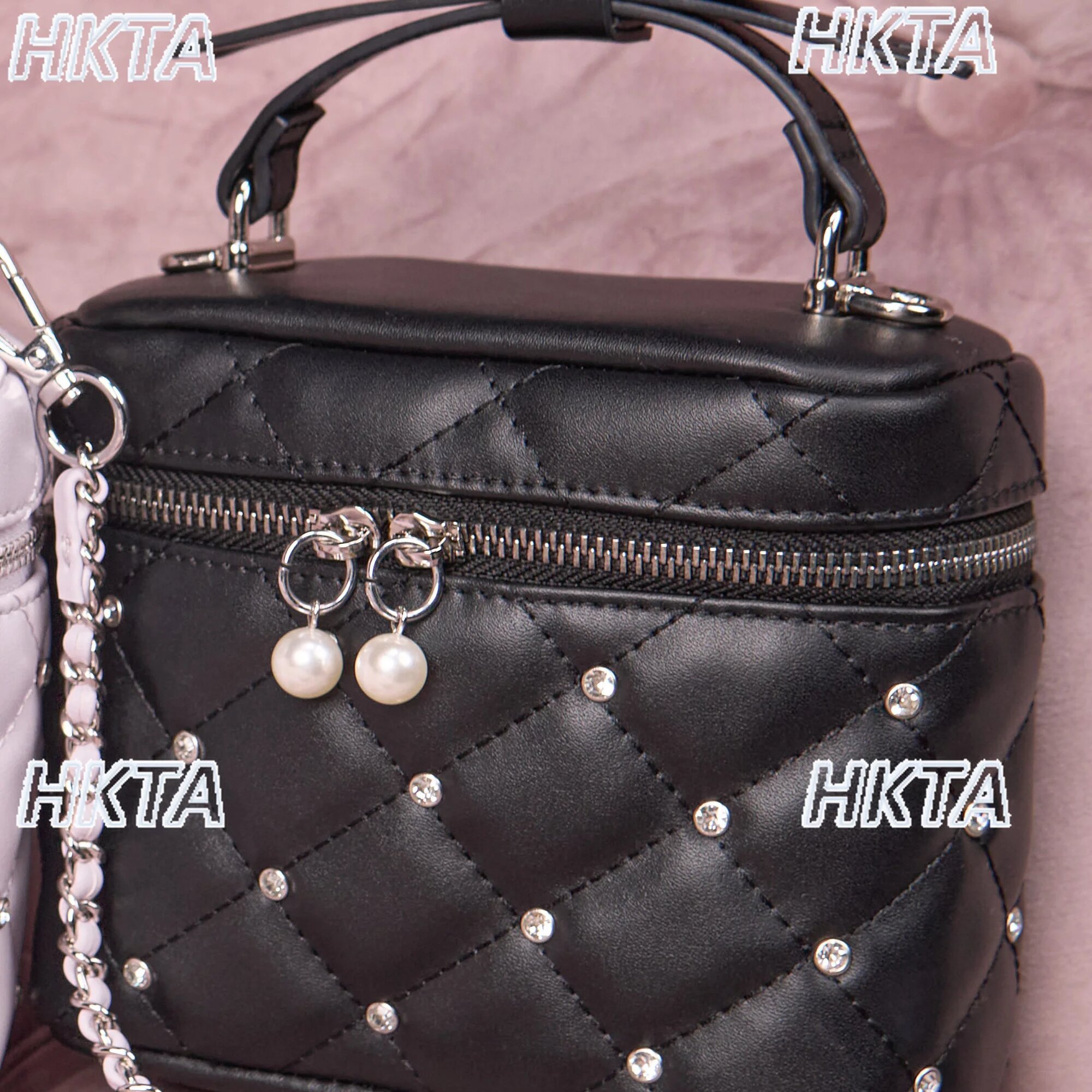 Японский рюкзак массового производства, модная квадратная сумка на молнии с жемчугом, женская большая вместительная сумка-тоут со стразами и ромбами Черный, черный