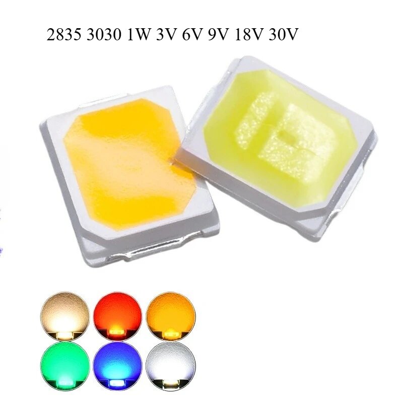 100 шт. светодиод SMD 3030 2835 3 В 6 В 9 В 18 В 30 В Белый Красный Синий Желтый Зеленый RGB Чипы 120LM Яркая лампа Лампа Светоизлучающие диоды