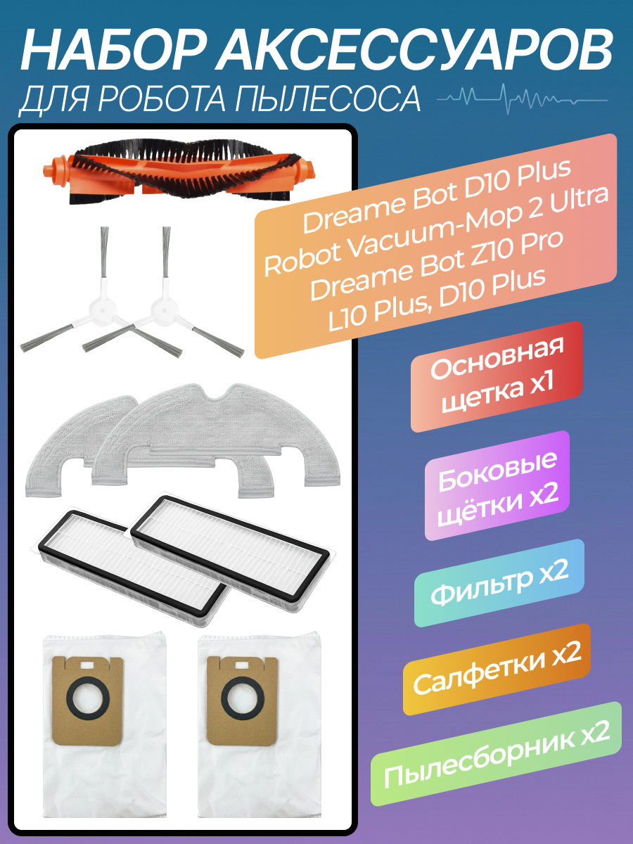 Набор аксессуаров для роботов-пылесосов Dreame Bot D10 Plus, Z10 Pro, L10 Plus, D10 Plus, Xiaomi Mop 2 Ultra