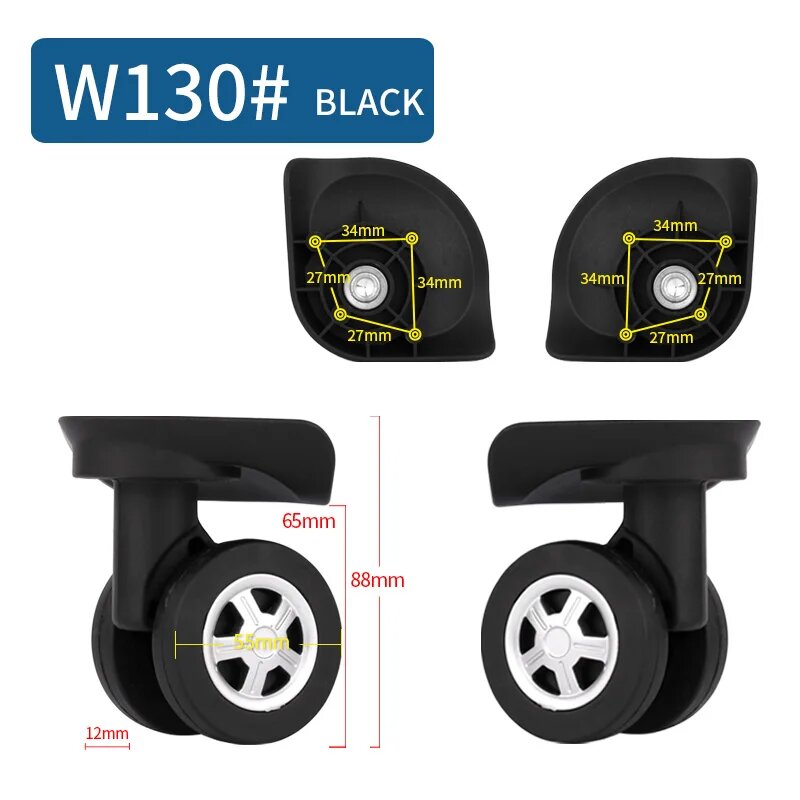 Чемодан, чемодан, ролики, сменный чехол на колесиках, бесшумное колесо, универсальное колесо, аксессуары для чемодана, ролик для чемодана Черный, W130 Black(2Pcs)