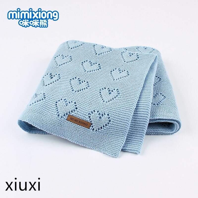 Плед детский вязаный для новорожденных малышей LuckyLu 100x80 барашки бежевые 100 % хлопок