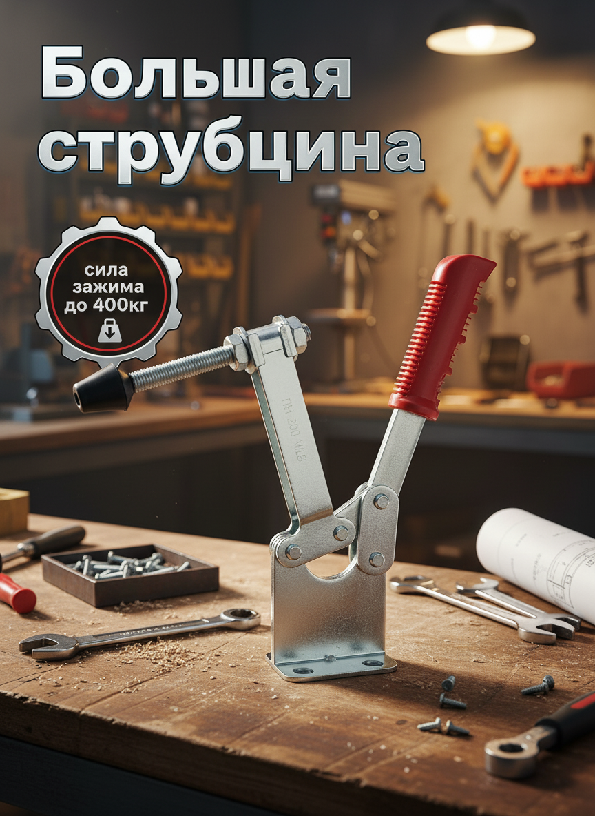 Зажим рычажный струбцина механическая с горизонтальной ручкой 400кг быстрозажимная 1 шт