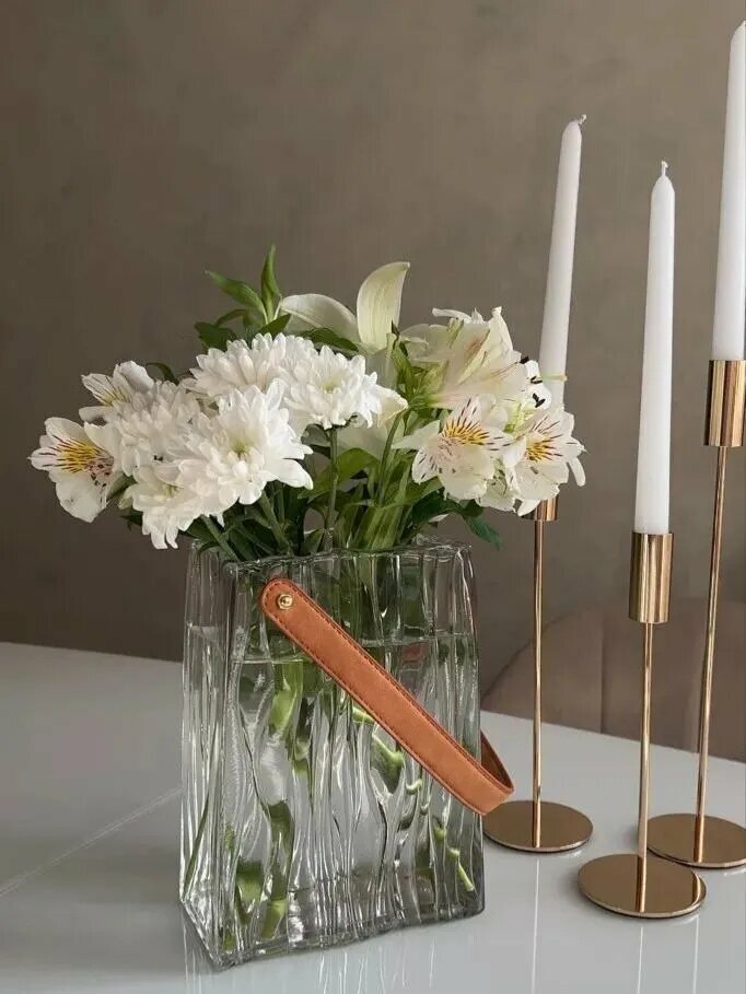 Ваза сумка для цветов и сухоцветов стеклянная сумка